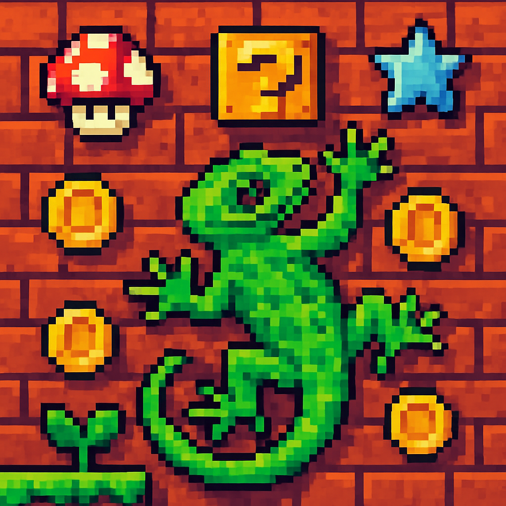 Pixel Art Gecko in a Retro Video Game | Reptile Rampage