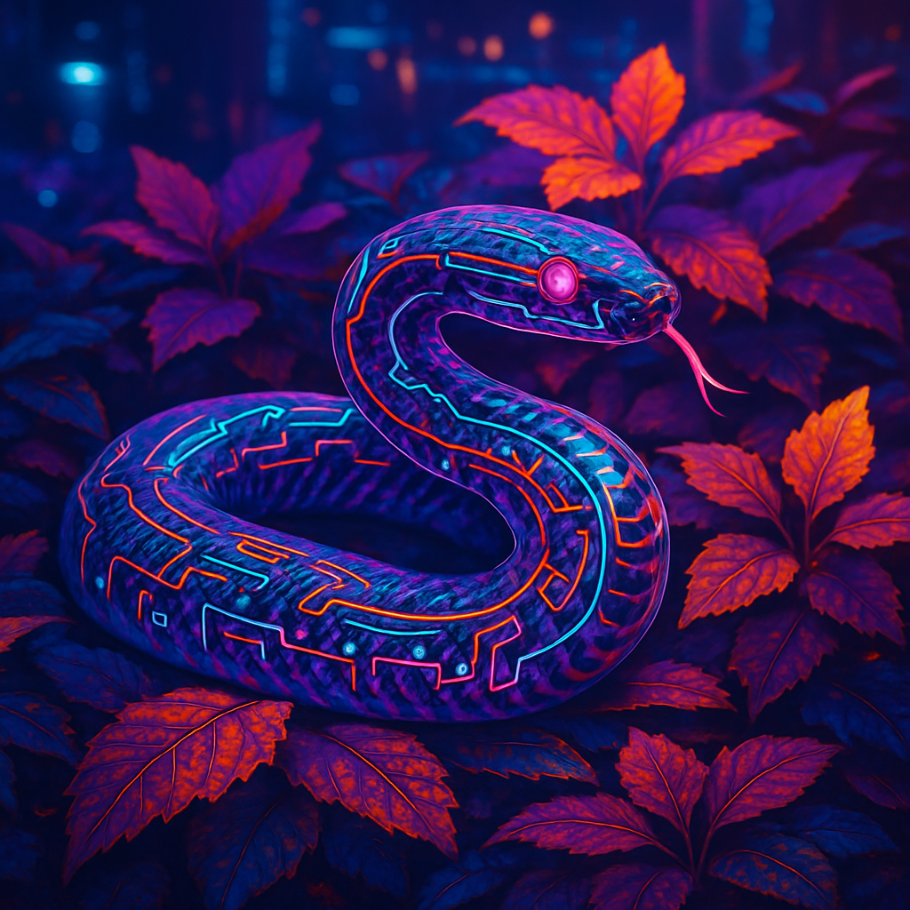 Cyberpunk Snake with Neon Leaf Camouflage | Reptile Rampage