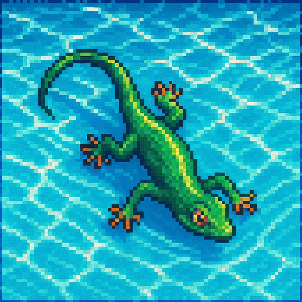 Pixel Art Gecko in a Crystal Pool | Reptile Rampage